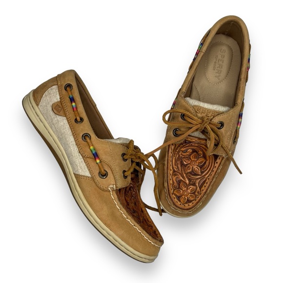 Sperry | Shoes | Sperry Custom Hand Tooled Leather Topsider Tan 2eye ...